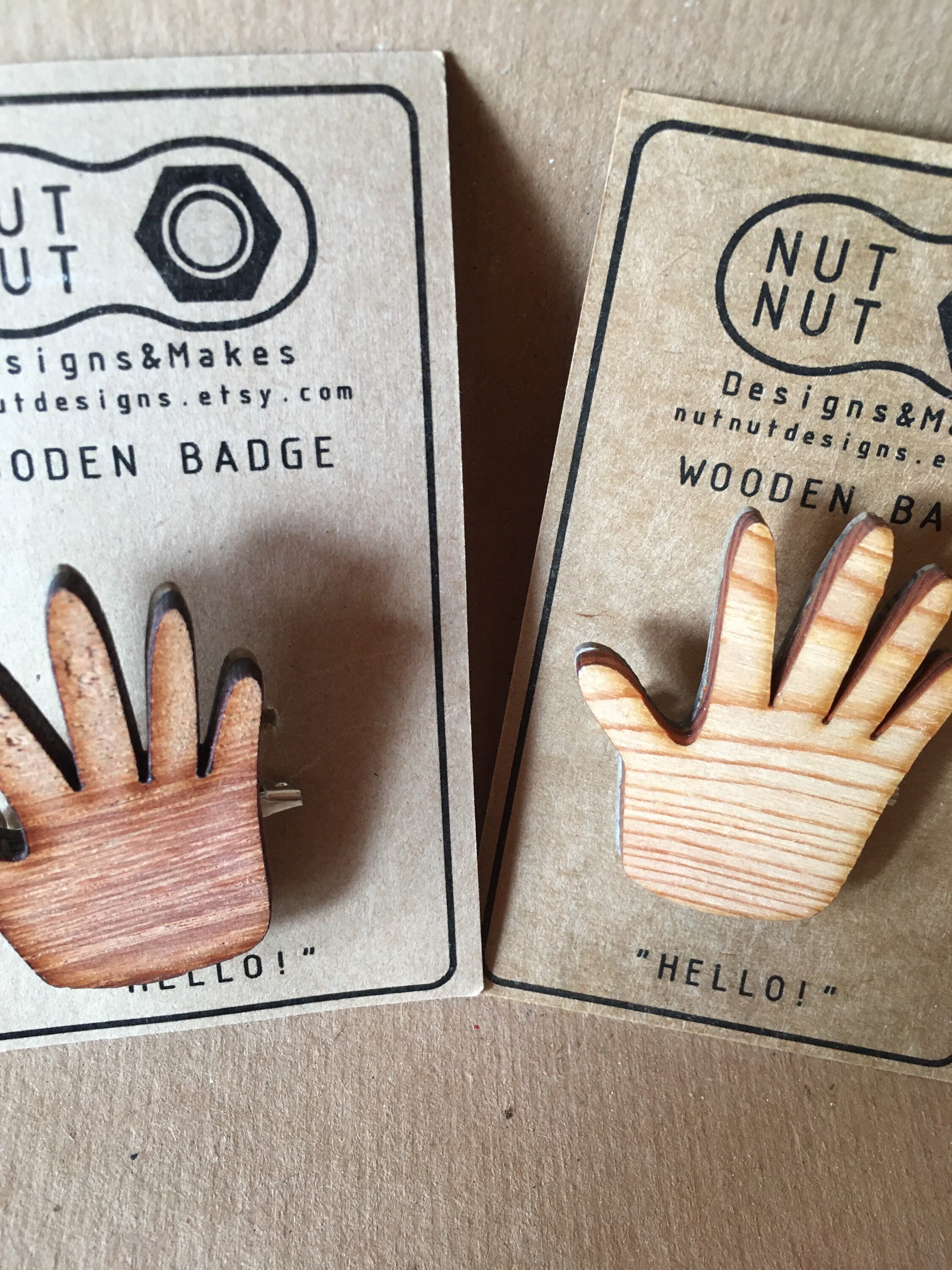 Hand Badge Wooden Badge Wooden Pin Wooden Brooch | Etsy