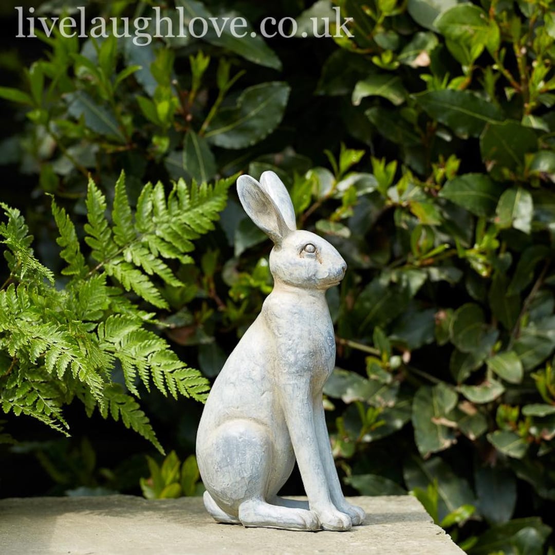 Sitting Stone Effect Grey Hare Garden Ornament - Etsy