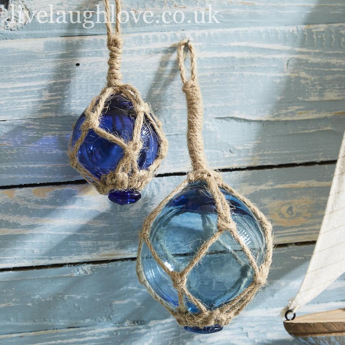 Set of 2 Hanging Glass Buoys - 10cm & 6.5cm - Etsy UK