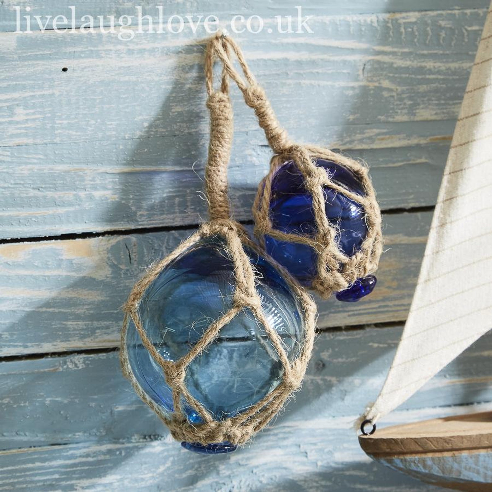 Set of 2 Hanging Glass Buoys - 10cm & 6.5cm - Etsy UK