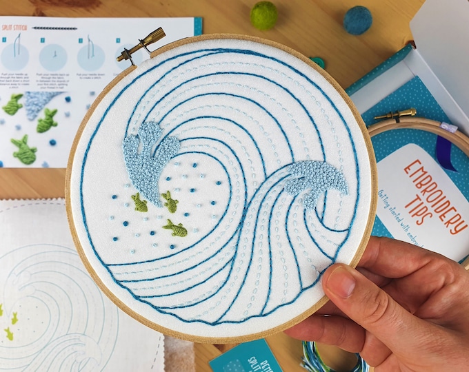 Waves Embroidery Pattern Water Hand Embroidered Pattern Sea - Etsy