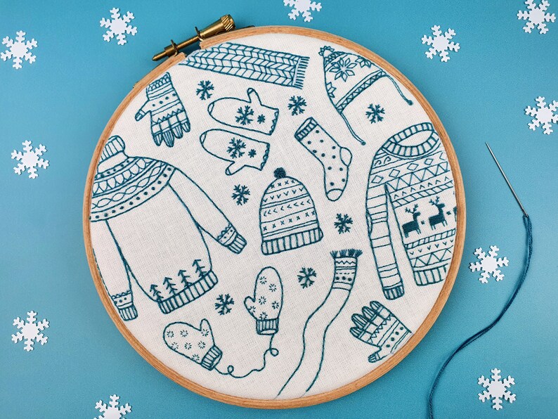Winter Woolies Hand Embroidery Pattern: Beginner Xmas Hoop Art (DIY PDF ...