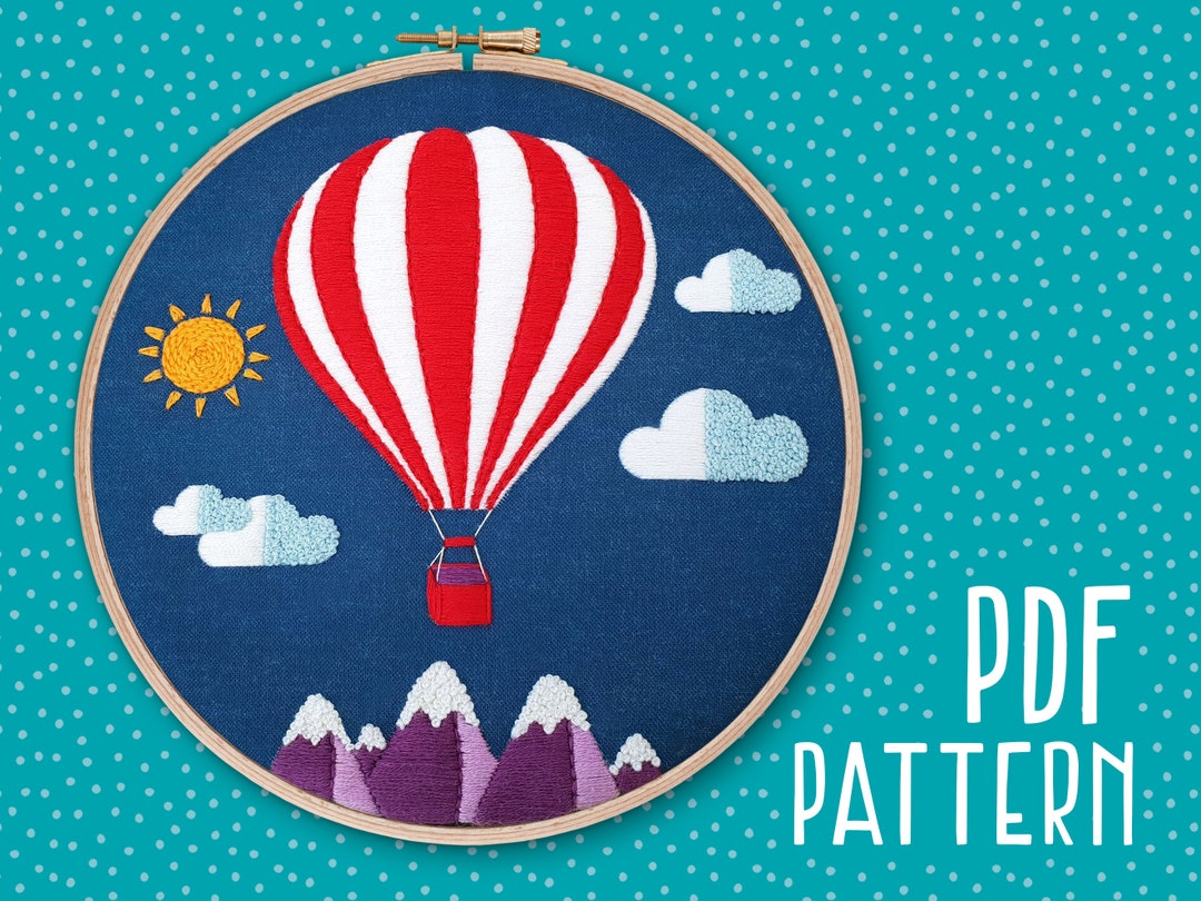 Hot Air Balloon Hand Embroidery Pattern, Sky Craft Project, Mindfulness ...