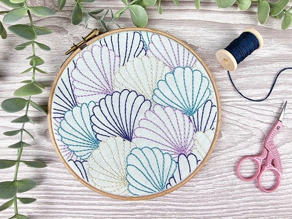 Shells Embroidery Kit Art Deco Needle Craft Kit Purple Hoop | Etsy
