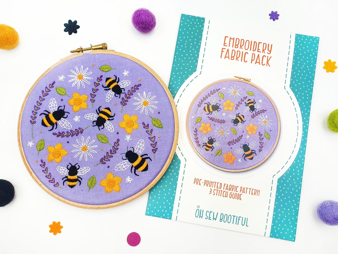 Bees Embroidery Pattern, Wildflowers Needle Craft Pattern, Lavender ...