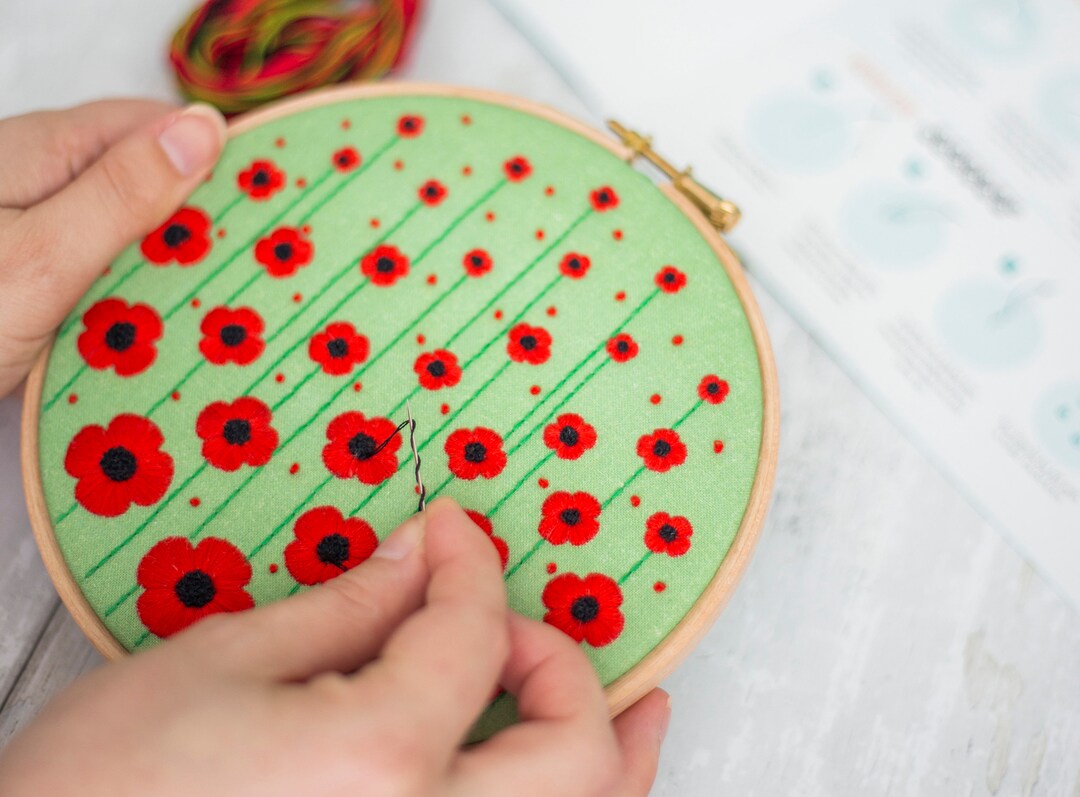 Poppy Embroidery Kits, Poppies Needle Craft Kits, Wildflower Hoop Art ...