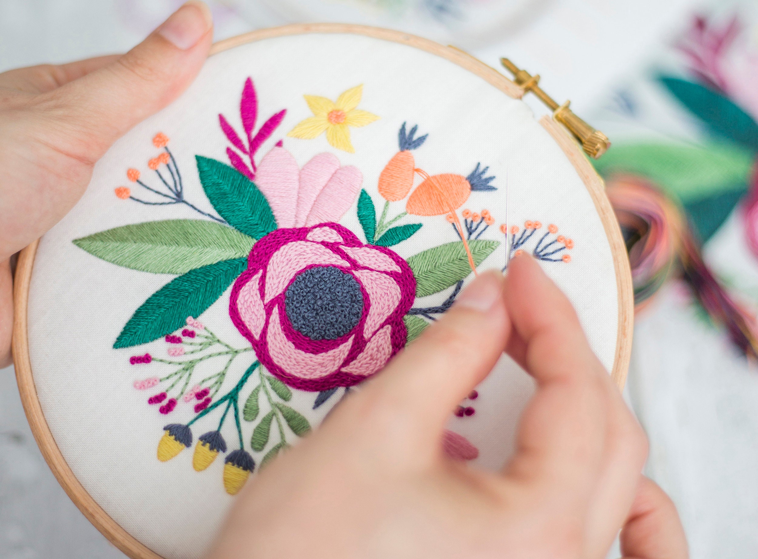Floral Embroidery Kit Modern Embroidery Kit Flowers Needle - Etsy