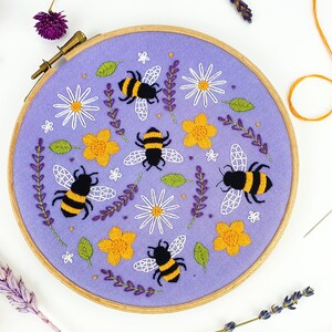 Bees Embroidery Pattern, Wildflowers Needle Craft Pattern, Lavender ...