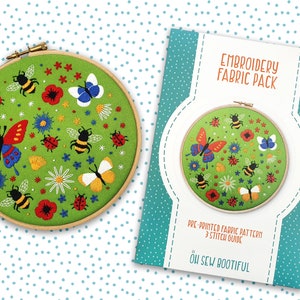 Bees and Butterflies Embroidery Pattern, Printed Fabric, 6 Inch Hoop ...