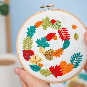 Autumn Leaves Hand Embroidery Pattern: Fall Hoop Art (PDF Pattern) - Etsy