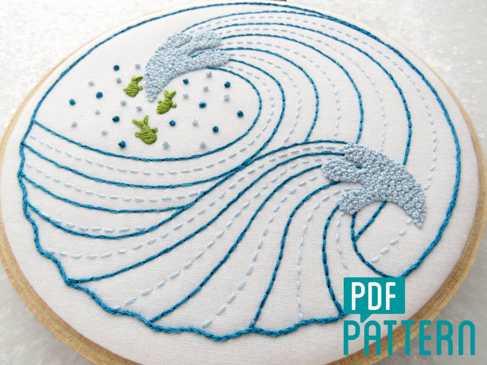 Waves Embroidery Pattern Water Hand Embroidered Pattern Sea | Etsy