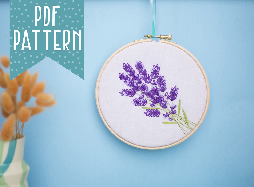 Lavender Hand Embroidery Pattern, Flower Craft Project, Mindfulness ...
