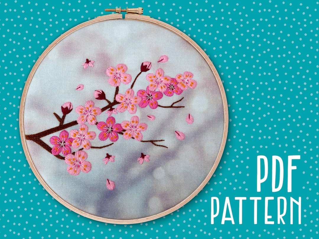 Cherry Blossom Hand Embroidery Pattern, Beginners Hoop Art (PDF Pattern ...