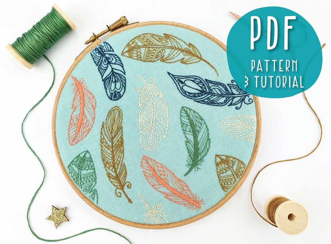 Boho Feathers Embroidery Pattern, Feather Craft Project, Mindfulness ...