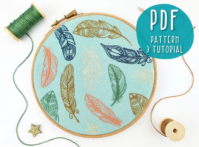 Boho Feathers Embroidery Pattern Feather Craft Project - Etsy