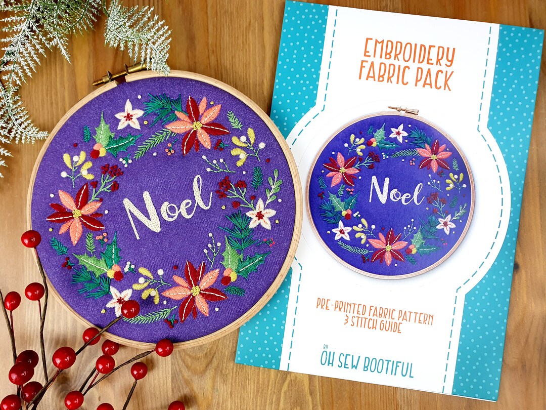 Noel Flowers Embroidery Pattern, Christmas Hoop Art Pattern, DIY ...