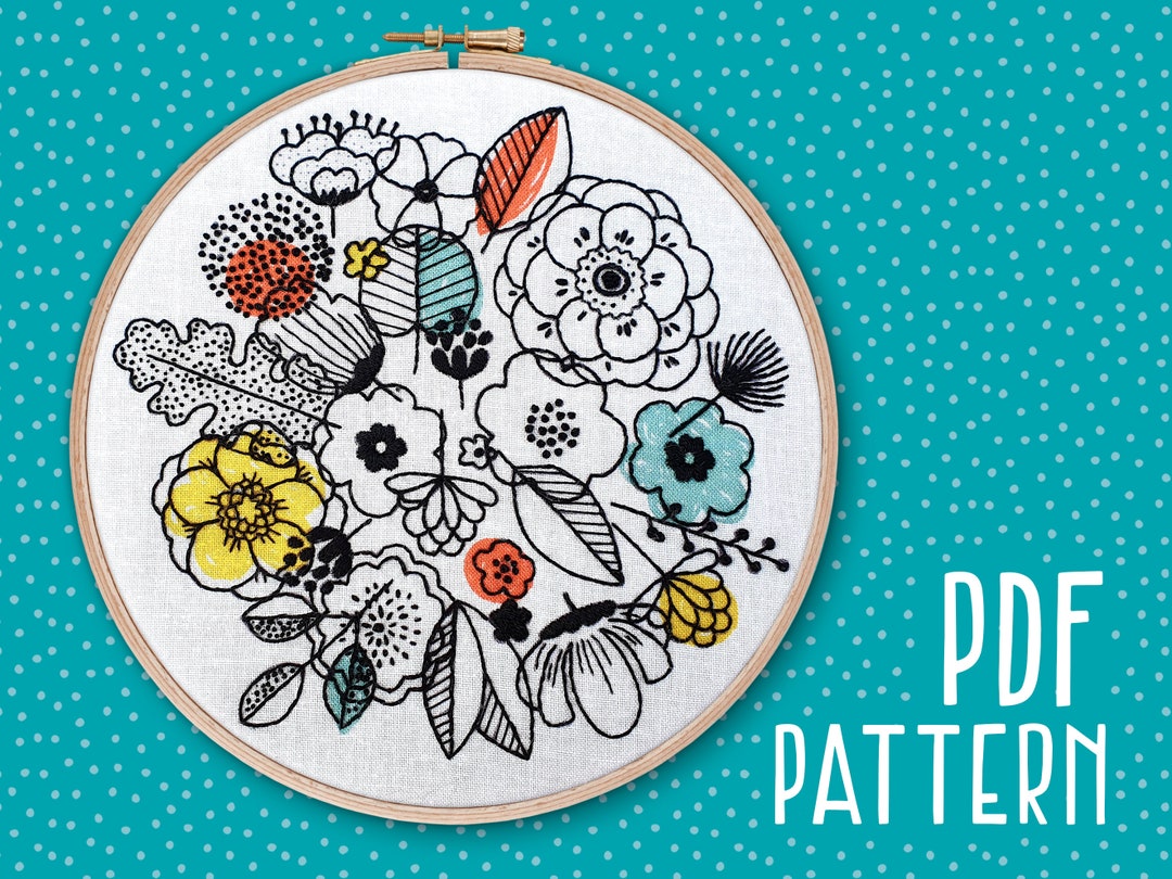 Easy Floral Hand Embroidery Pattern, Flowers Craft Project, Mindfulness ...