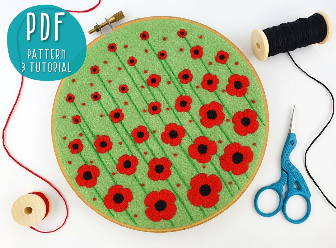 Poppy Hand Embroidery Pattern, Poppies Craft Project, Mindfulness Hoop ...