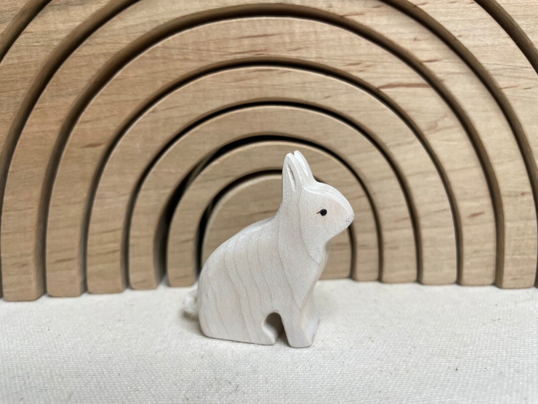 Maple-snowshoe Hare Figurine, Sitting White Rabbit, Handmade Wood ...