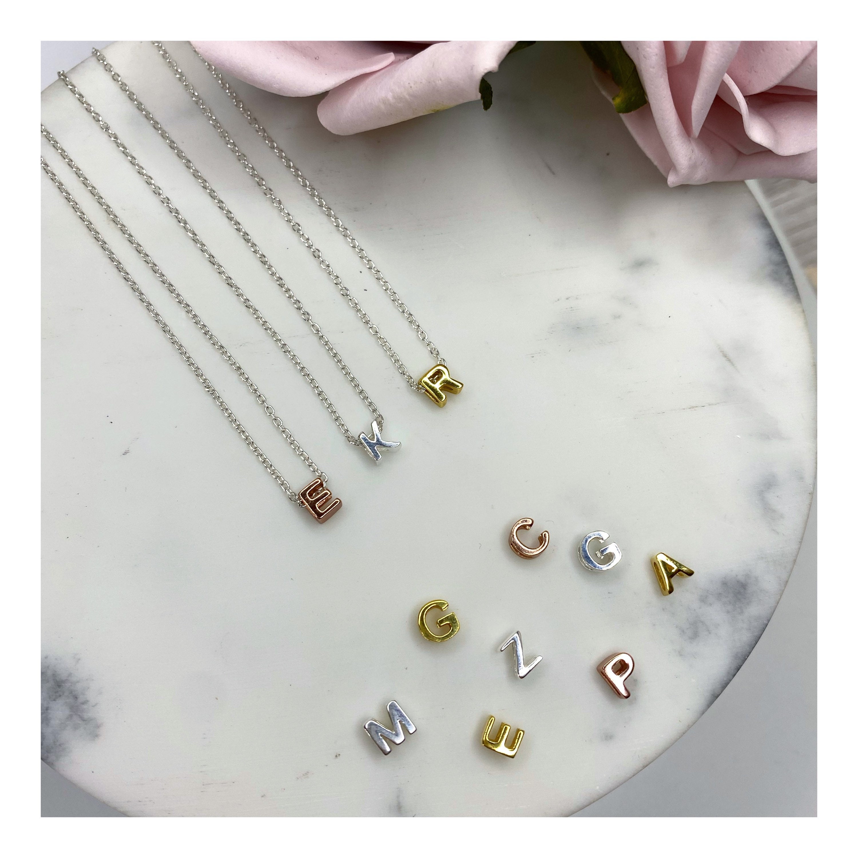 Tiny Initial Necklace in Sterling Silver Rose Gold or Yellow - Etsy