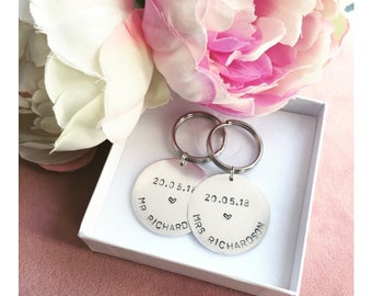 Handstamped Mr & Mrs Keyrings, Mr and Mr Keyrings, Mrs and Mrs, Wedding ...