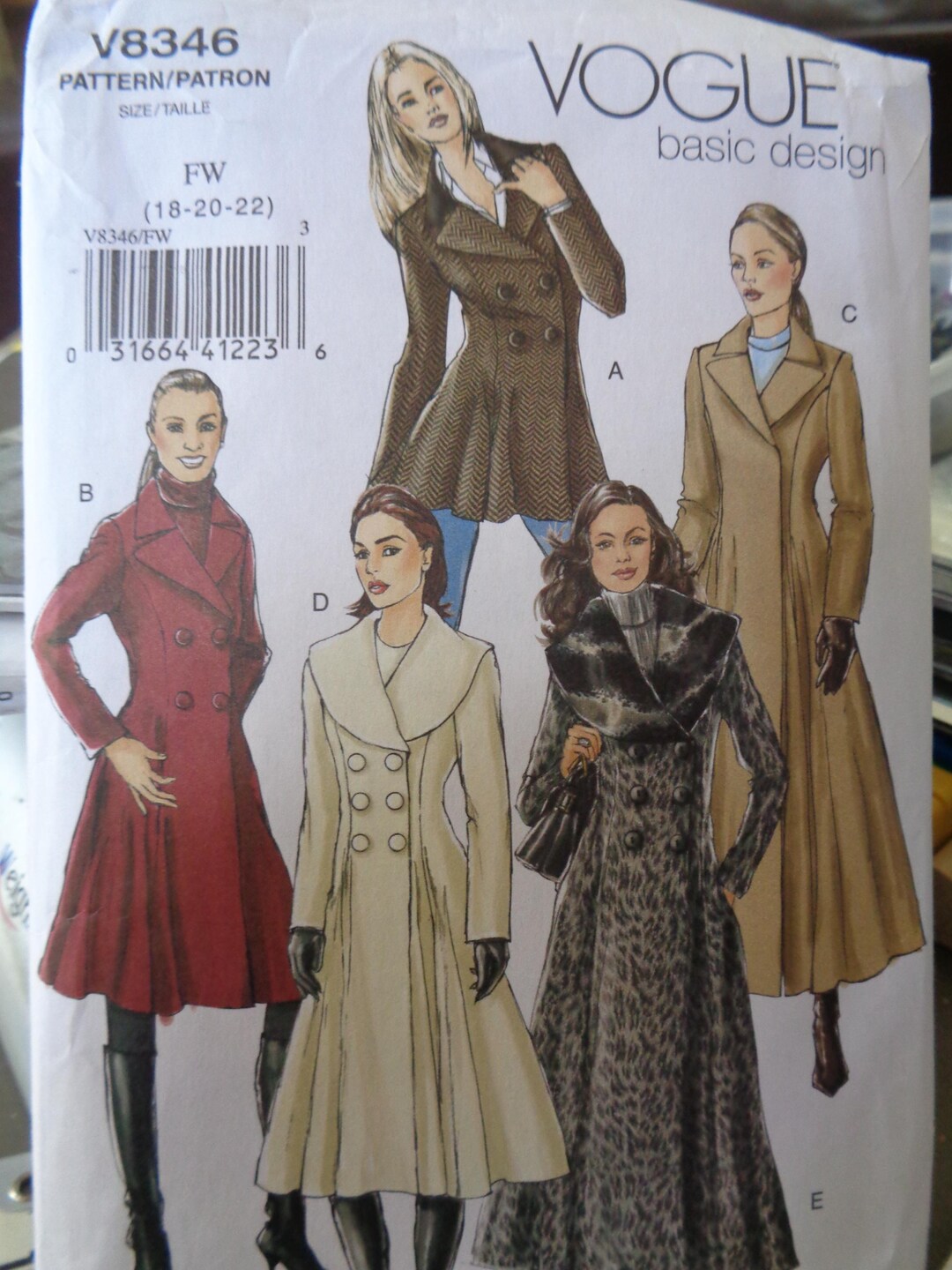 Vogue Sewing Pattern V8346 Misses' Coats 18 20 22 - Etsy