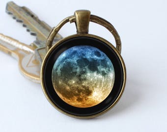 Wolf Moon Keychain full moon Howling wolf Wolf keyring Lunar | Etsy