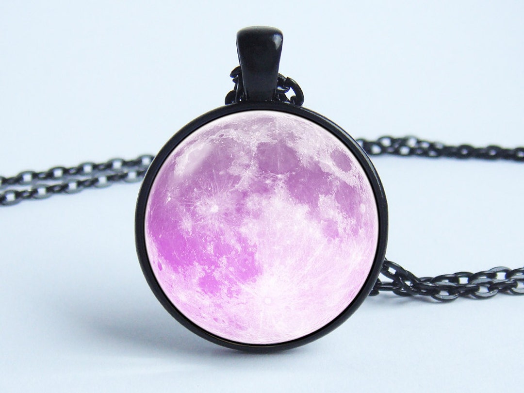 Pink Moon Necklace Moon Pendant Lunar Necklace Outer Space Full Moon ...