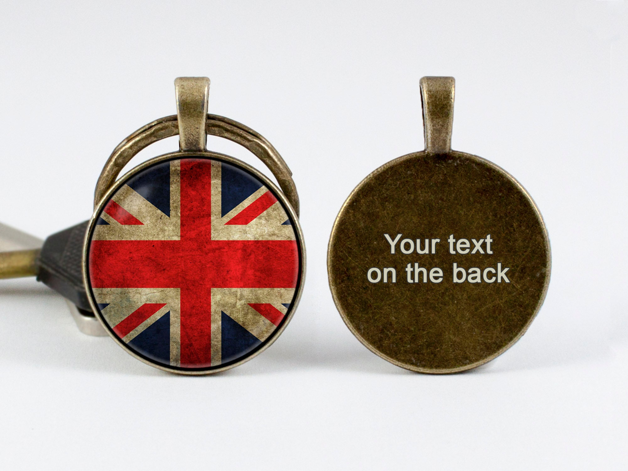 Custom text engraving Union Jack keychain UK flag key fob | Etsy