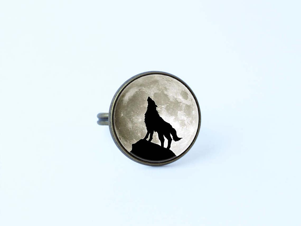 Black Wolf Ring Grey Moon Ring Wife Gift Wolf Jewelry Lunar | Etsy