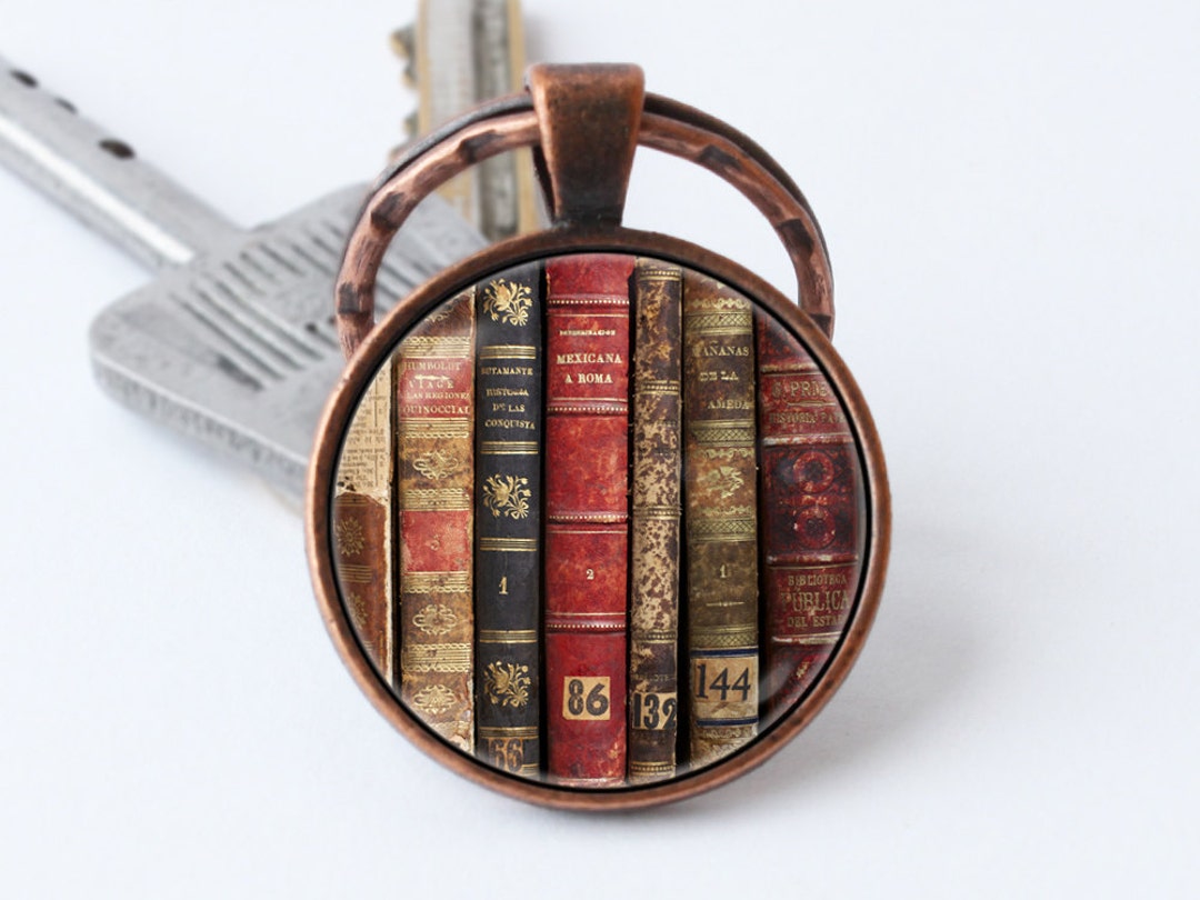 Books Keychain Book Keyring Librarian Key Chain Books Jewelry Old Books ...