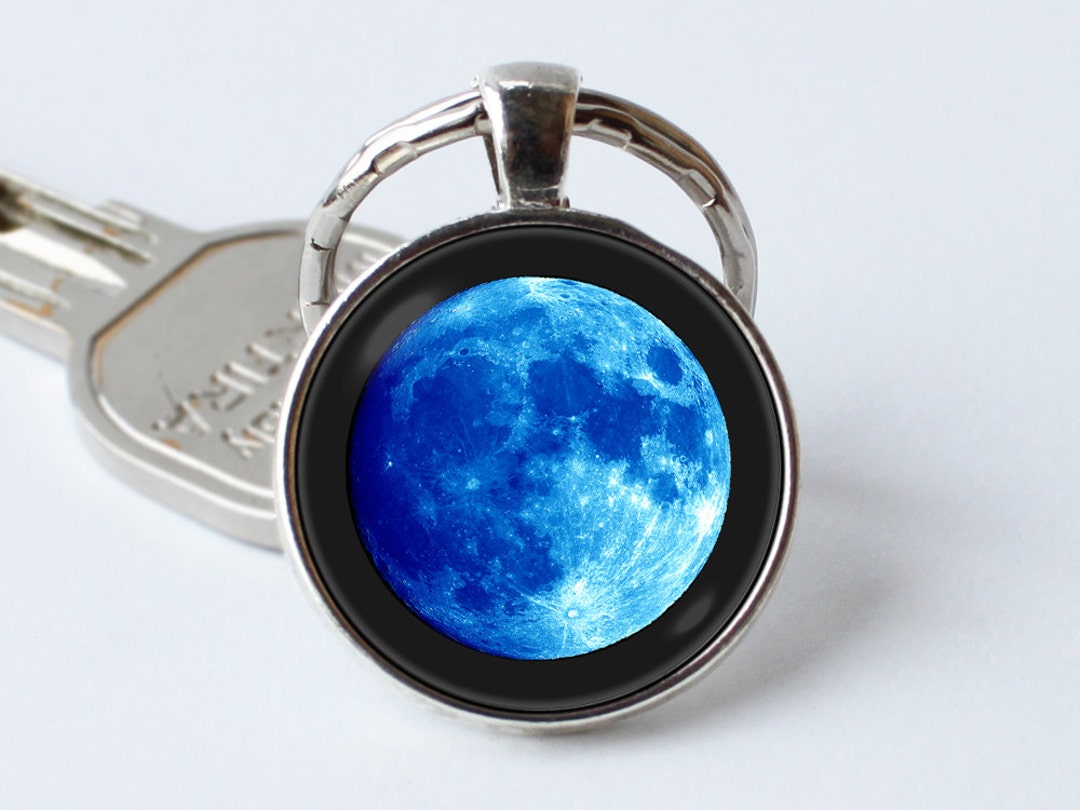 Keychain Blue Moon Full Moon Keyring Moon Jewelry Moon Key Ring Moon ...