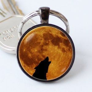 Lunar Key Fob Howling Wolf Keychain Full Moon Key Chain Moon - Etsy