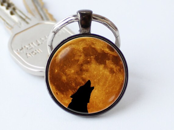 Lunar Key Fob Howling Wolf Keychain Full Moon Key Chain Moon | Etsy