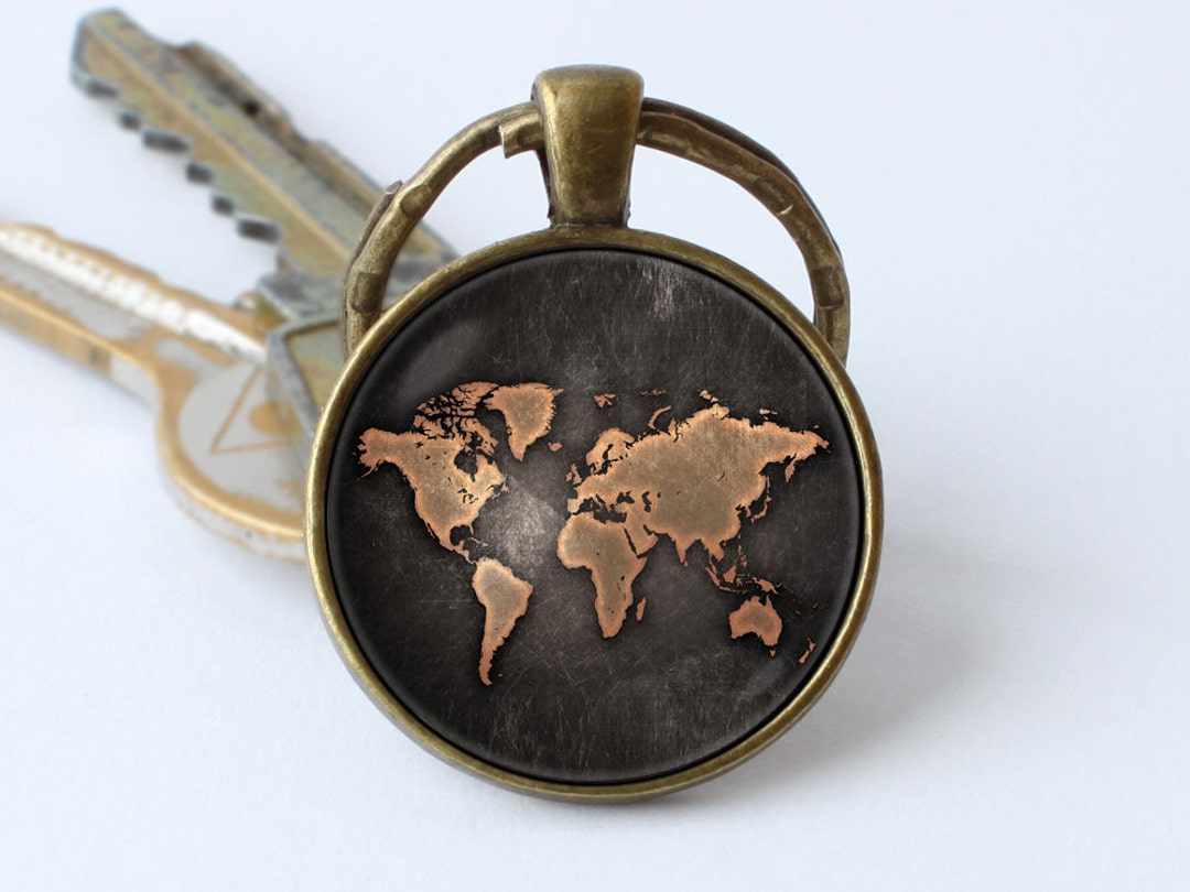 Vintage Map Keychain Map Jewelry Old Map Keyring World Map Key Ring ...