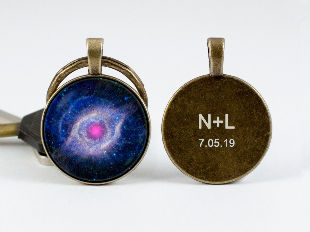 Engraved Key Ring Initials Nebula Helix Personalized Key Chain Custom ...