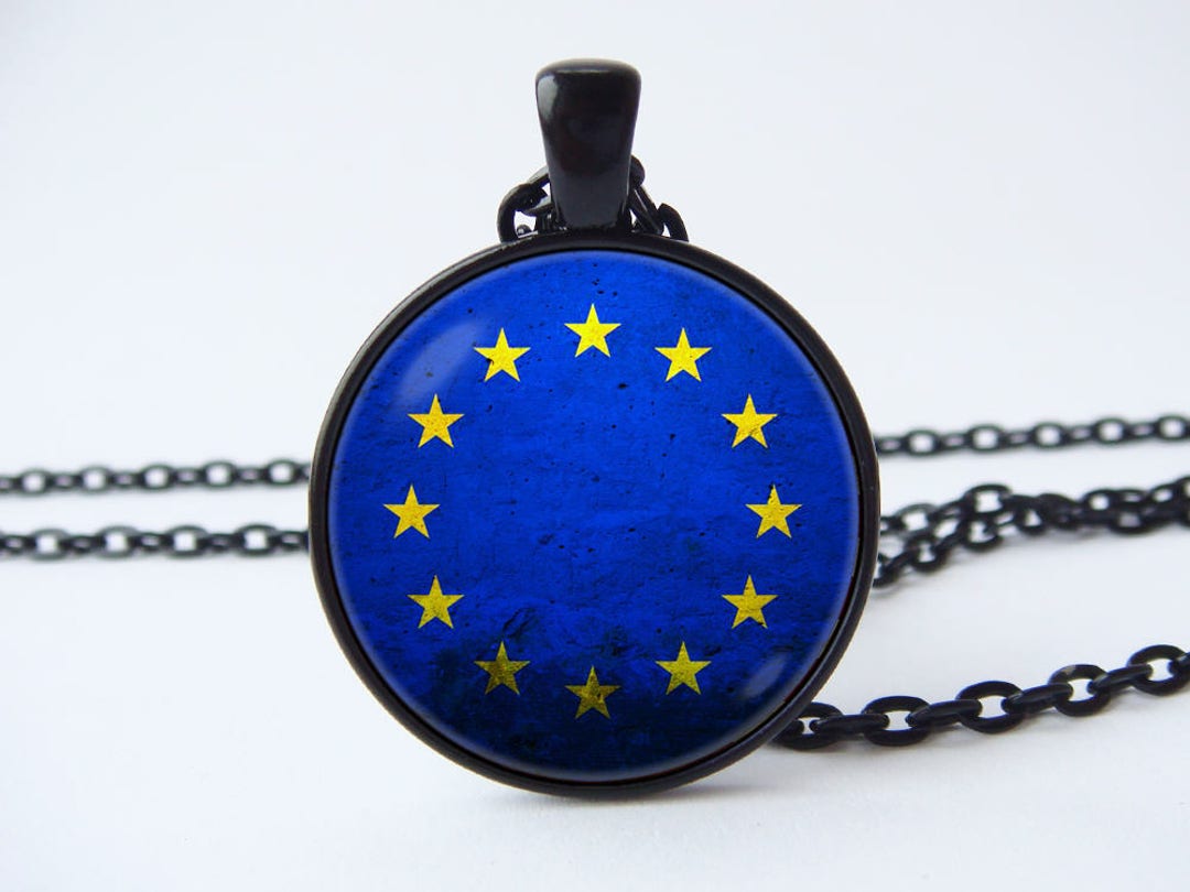 European Union Men Necklace EU Flag Jewelry Europe Necklace Blue Stars ...