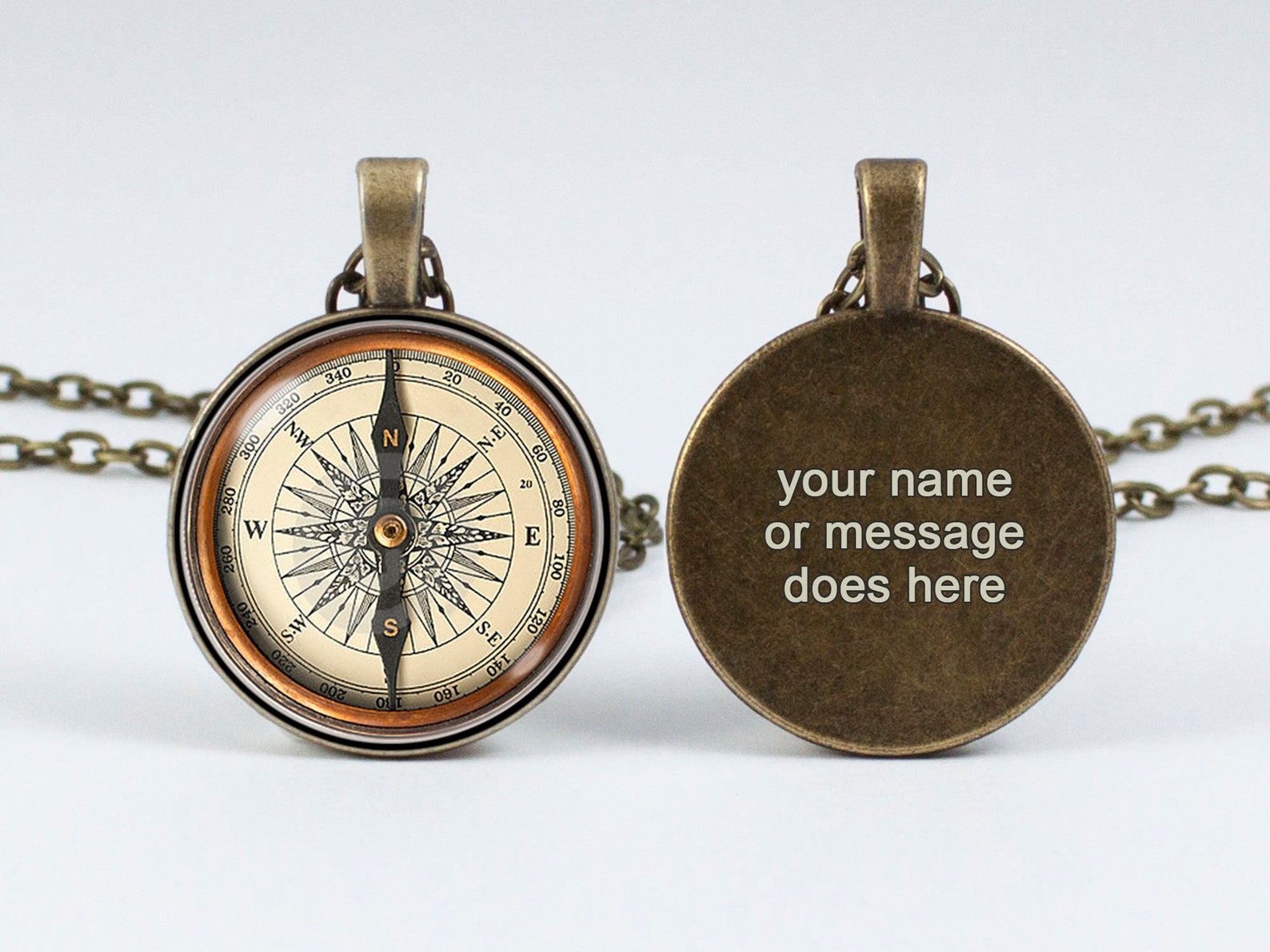 Engraved Necklace Compass Pendant Custom Text Voyage Customized ...