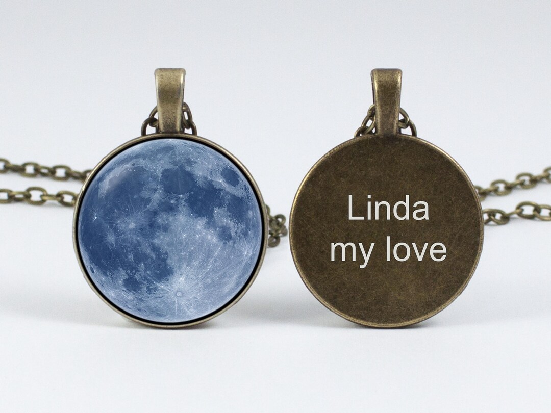 Engraved Necklace Date or Names Moon Pendant Custom Necklace Full Moon ...