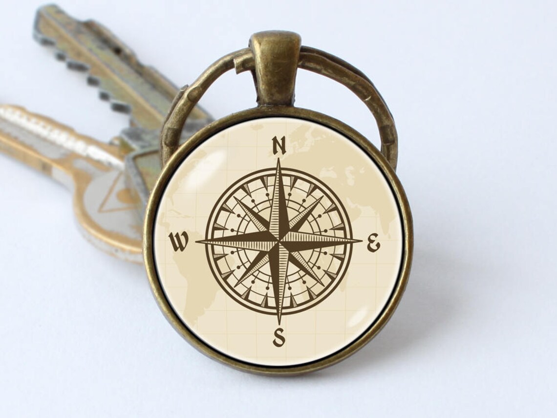Nautical Keychain Old Compass Key Ring Antique Compass Compass Jewelry ...