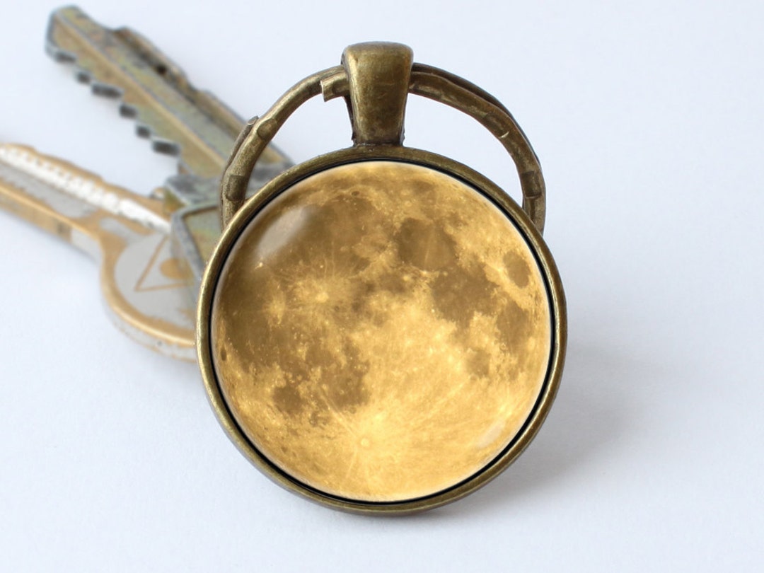 Yellow Moon Keychain Moon Keyring Birthday Gift Full Moon Key Chain ...