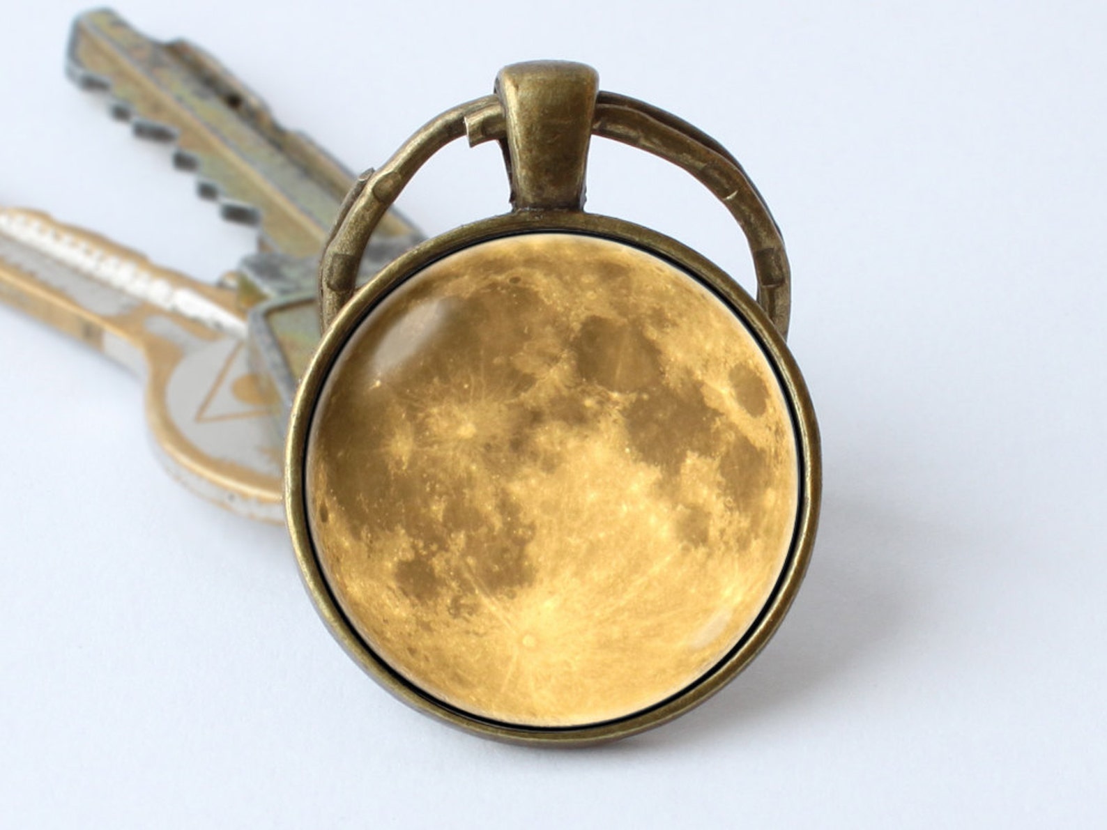 Yellow Moon Keychain Moon Keyring Birthday Gift Full Moon Key - Etsy