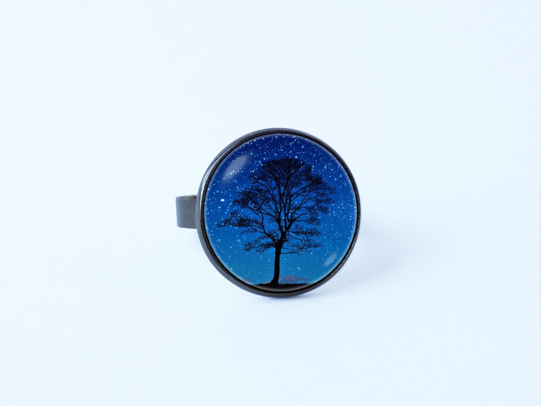 Tree Ring Night Tree Ring Navy Blue Ring Tree Jewelry Girlfriend Gift ...