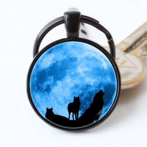 Wolf Pack Keychain Moon Gift Wolf Pack Keyring Blue Moon Key Chain Full ...