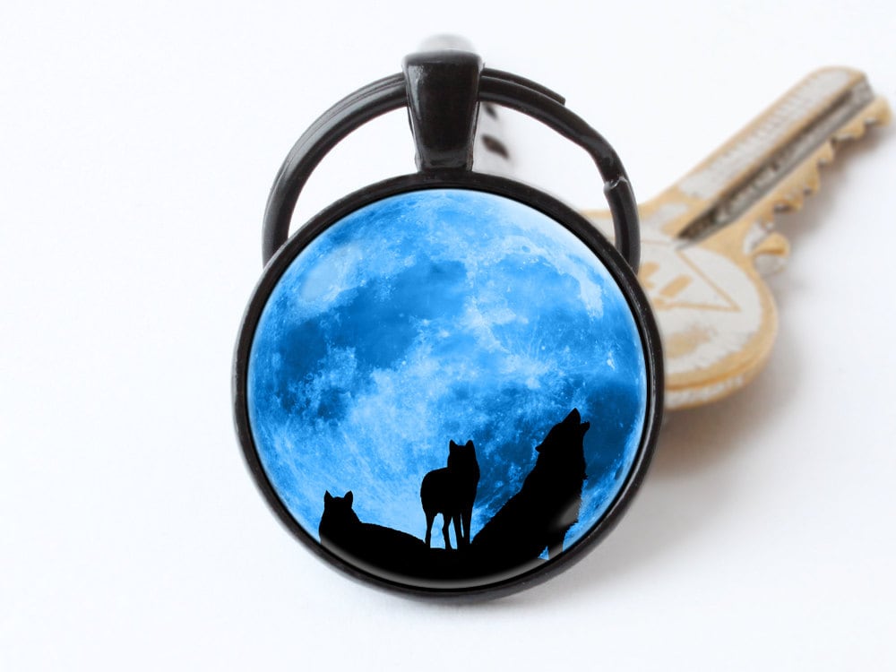 Wolf Pack Keychain Moon Gift Wolf Pack Keyring Blue Moon Key Chain Full ...