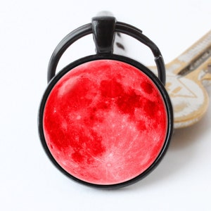 Red Moon Keychain Holiday Gift Moon Keyring Outer Space Key Chain Full ...