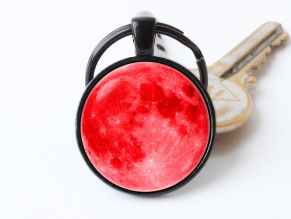 Red Moon Keychain Holiday Gift Moon Keyring Outer Space Key | Etsy