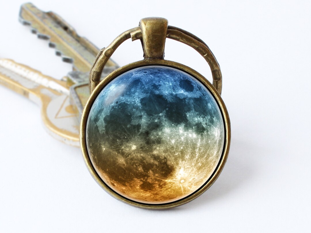 Lunar Key Chain Outer Space Keychain Lunar Gift Full Moon Keyring ...
