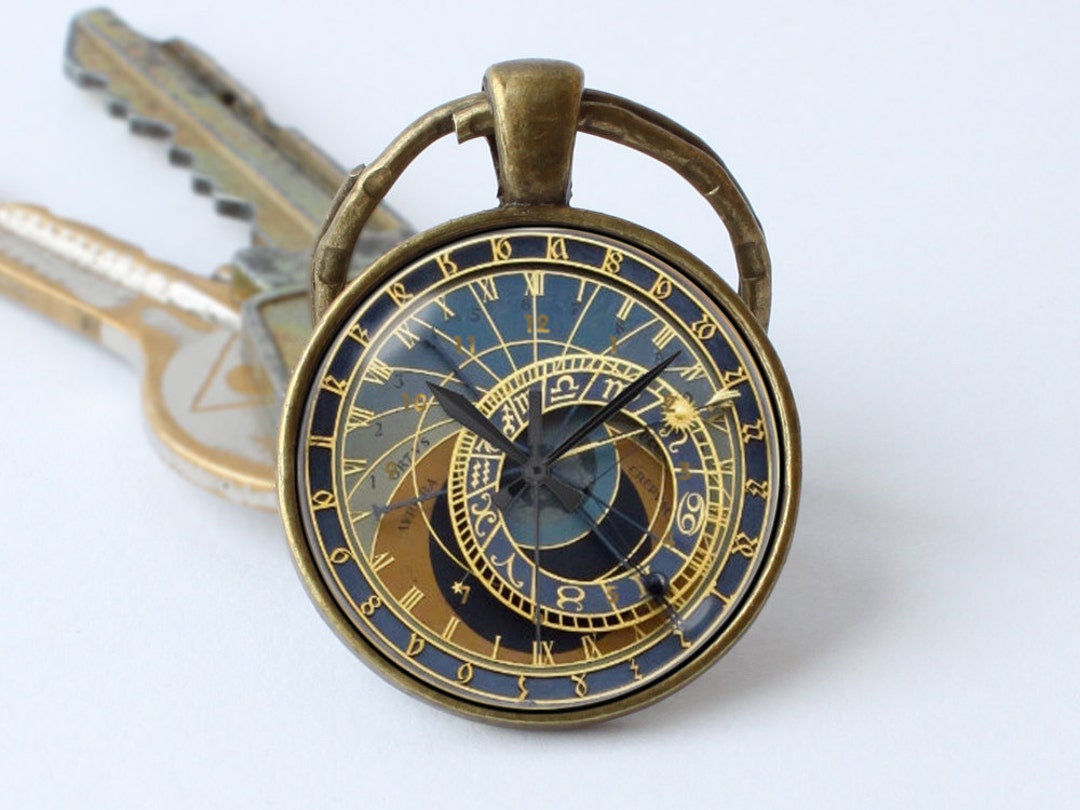 Clock Keychain Prague Clock Key Ring Clock Jewelry Steampunk Key Chain ...