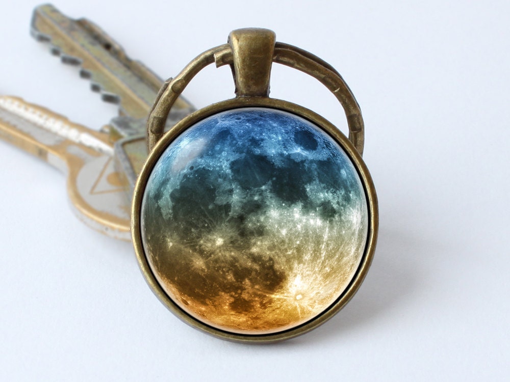 Lunar Key Chain Outer Space Keychain Lunar Gift Full Moon - Etsy
